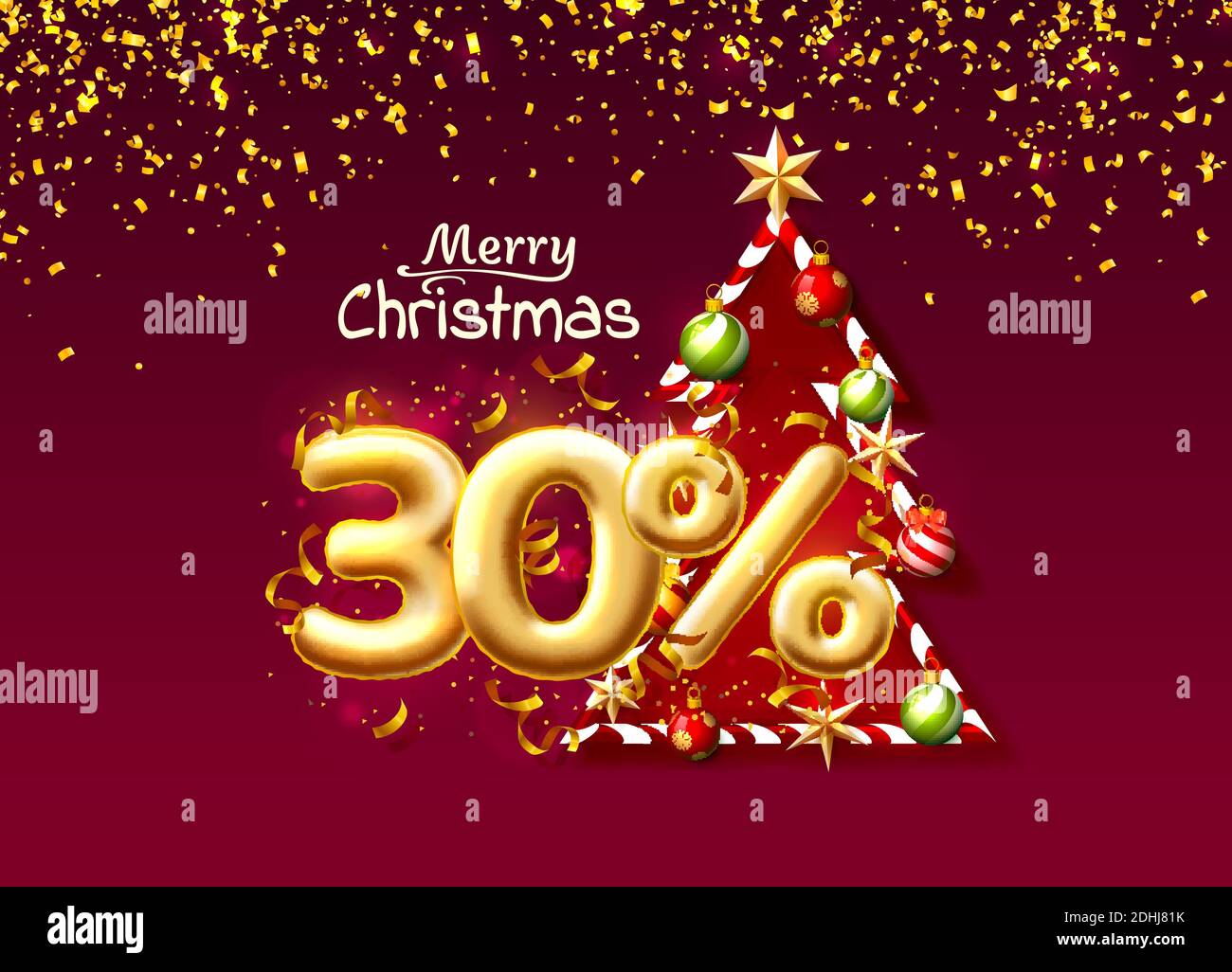 Merry Christmas, sale 30 off ballon number on the red background ...
