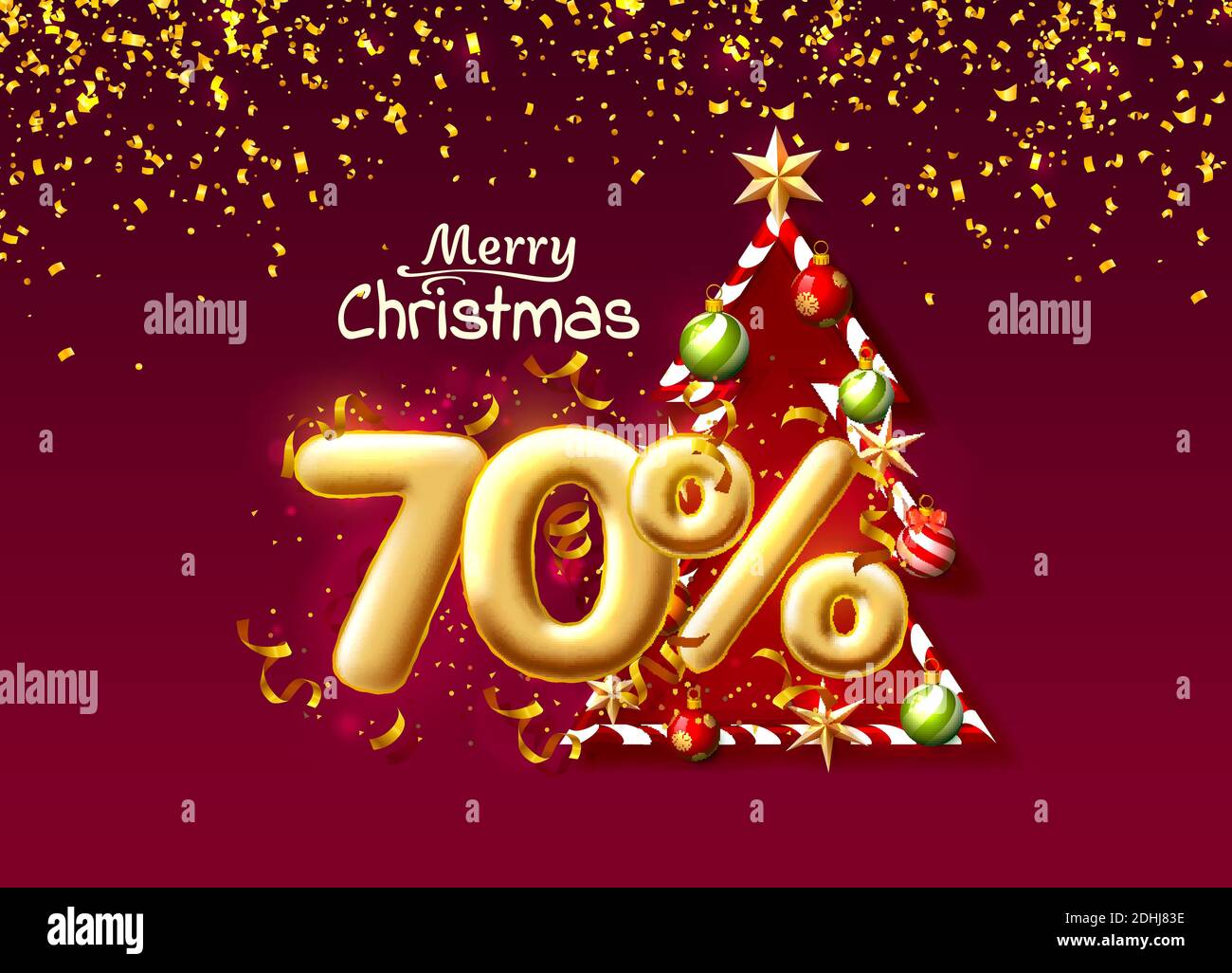 Merry Christmas, sale 70 off ballon number on the red background ...