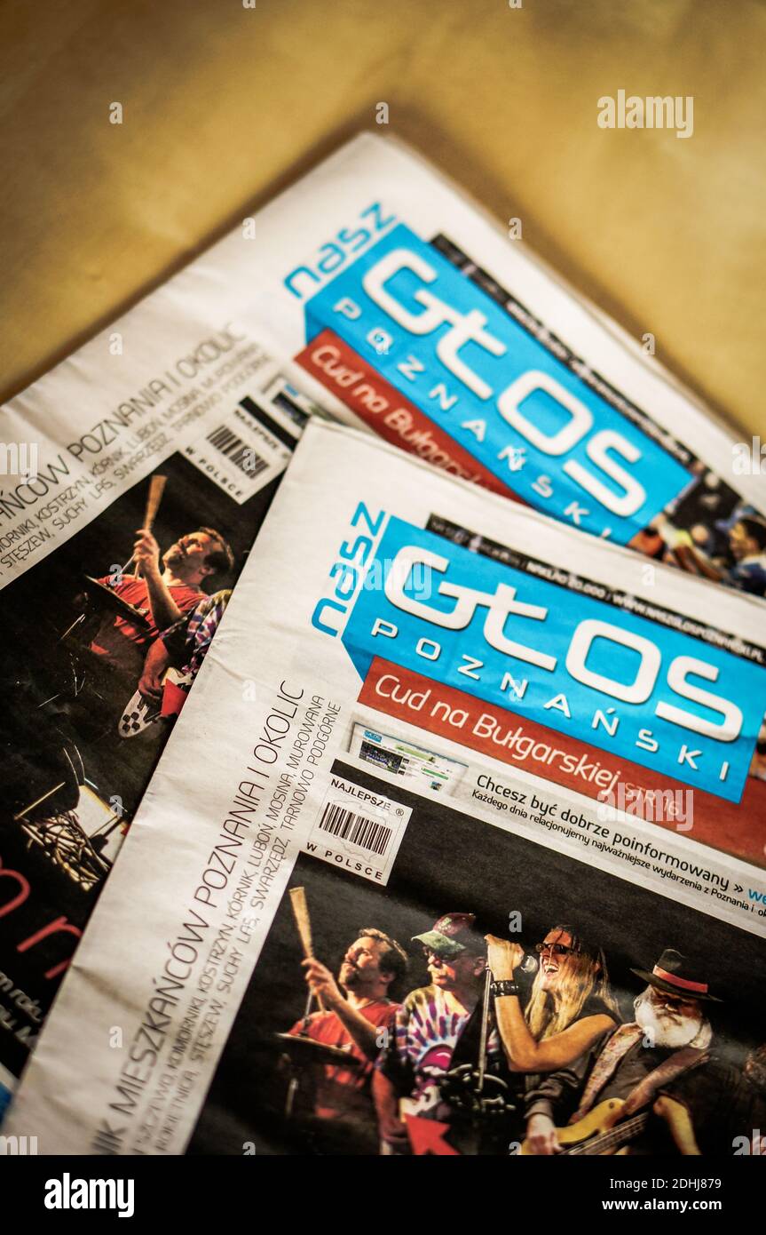 POZNAN, POLAND - Mar 18, 2014: Close up of an local Polish newspaper ...