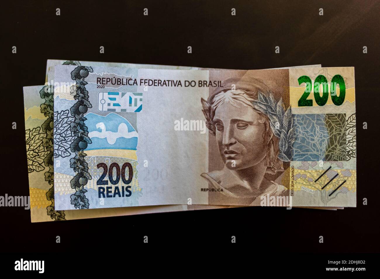 Be rich with money in Brazil. 200 Brazilian banknotes Reaís Real R$ BRL ...