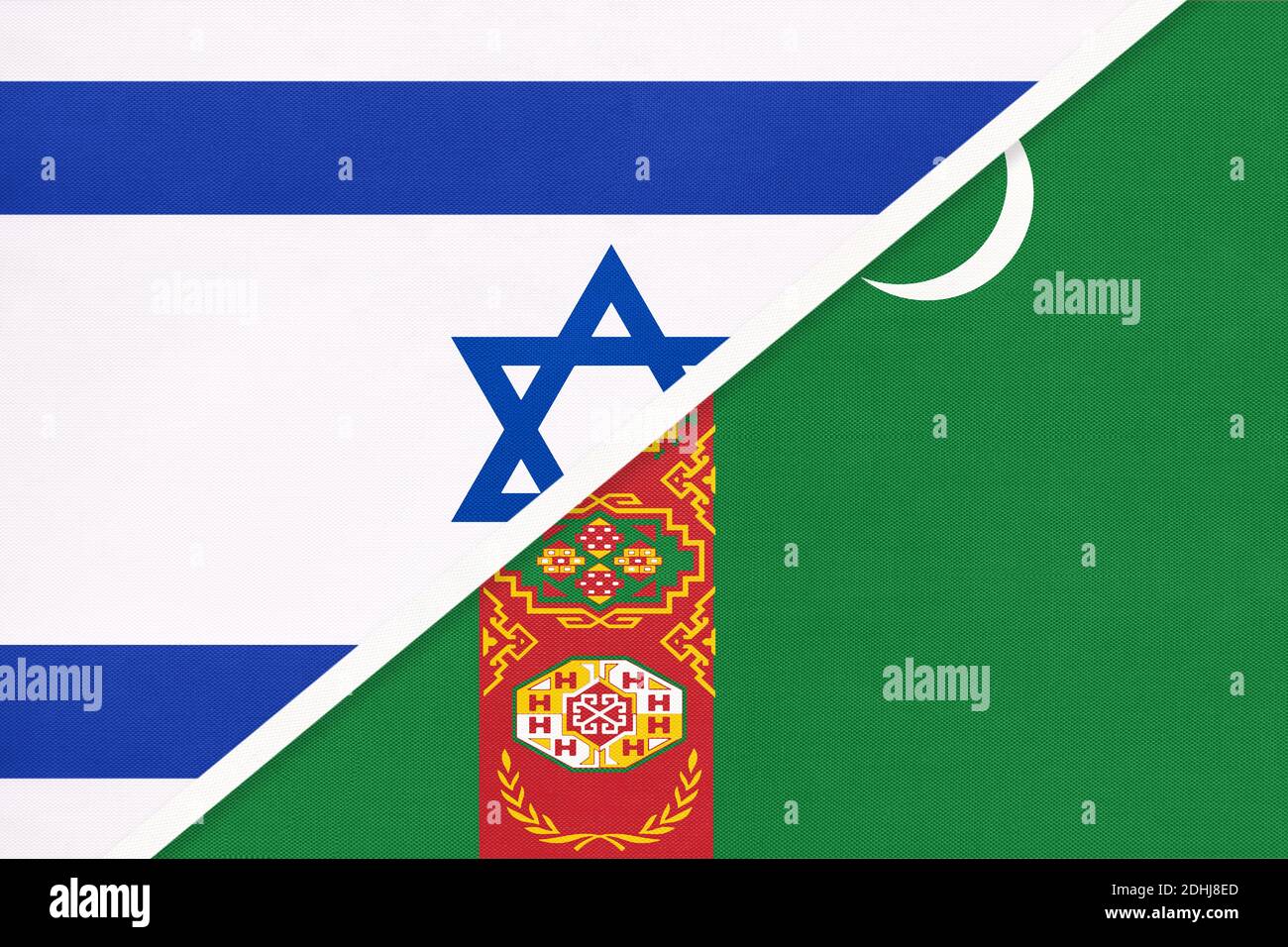 Israel and Turkmenistan or Turkmenia, national flags from textile ...