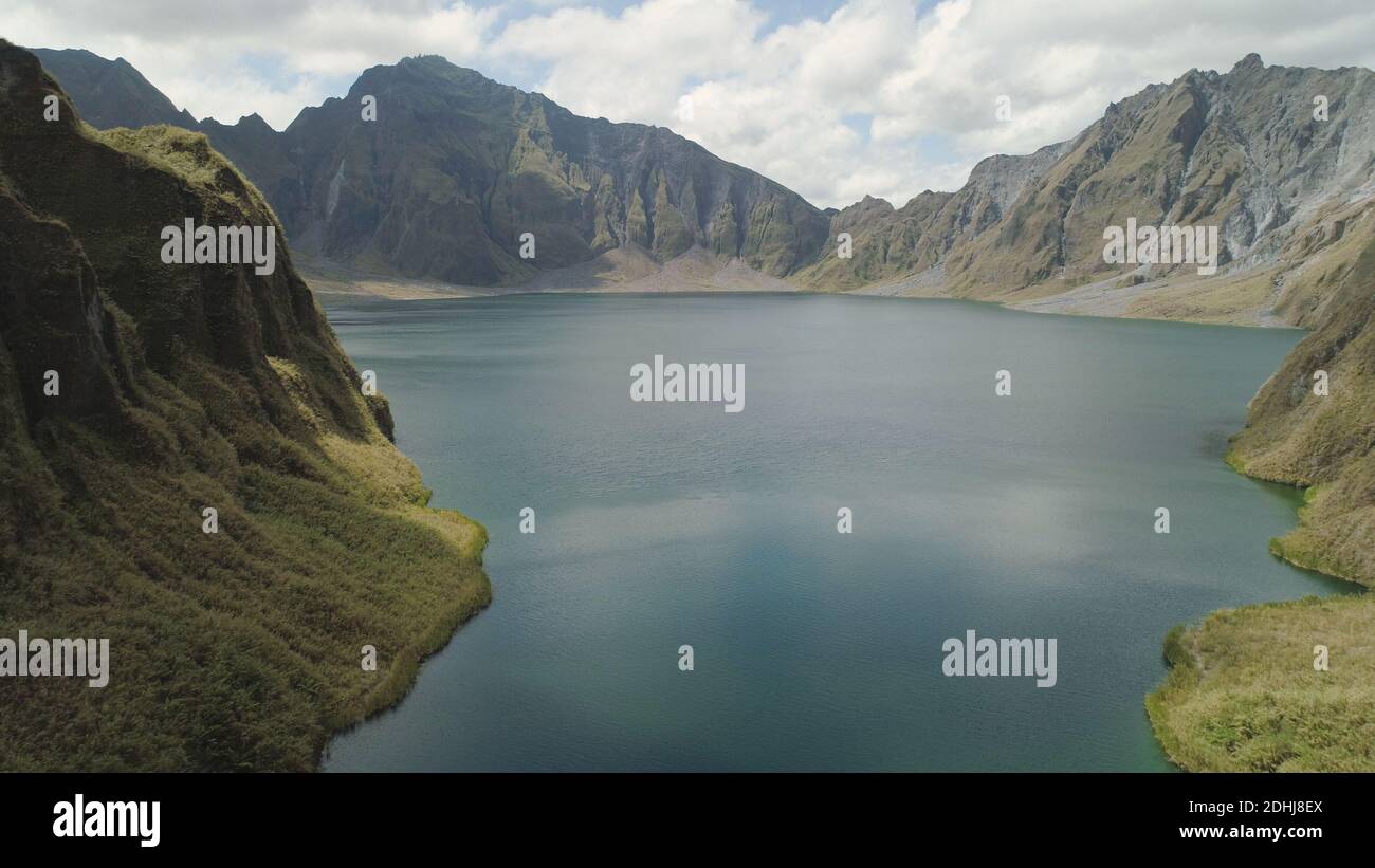 Crater lake of the volcano Pinatubo among the mountains, Philippines ...