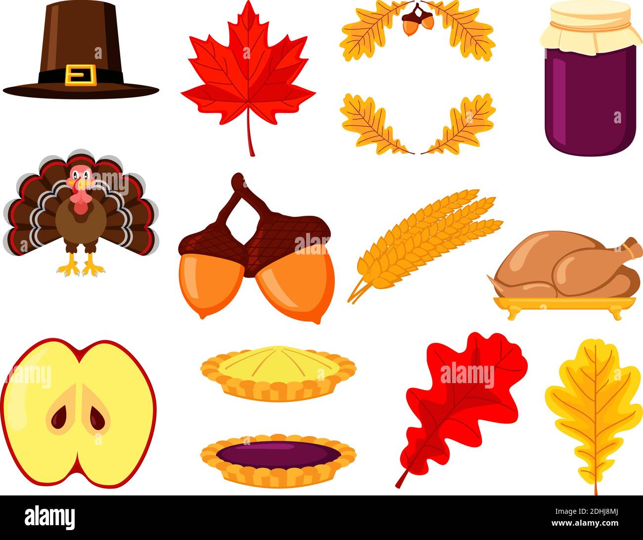 Colorful fall harvest element set. Festive autumn party icons ...