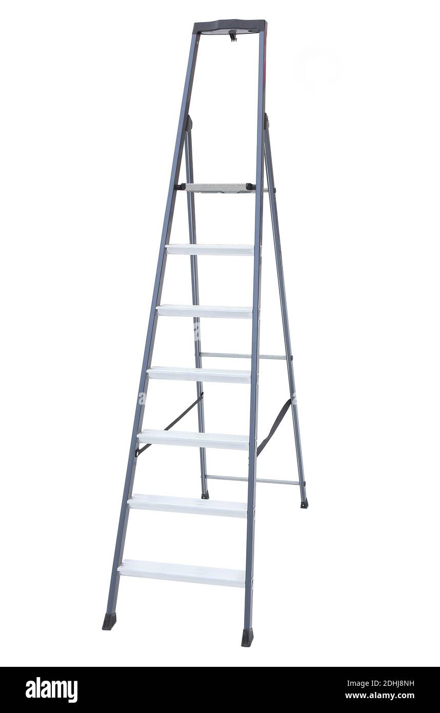 Aluminum metal step-ladder isolated white background Stock Photo - Alamy