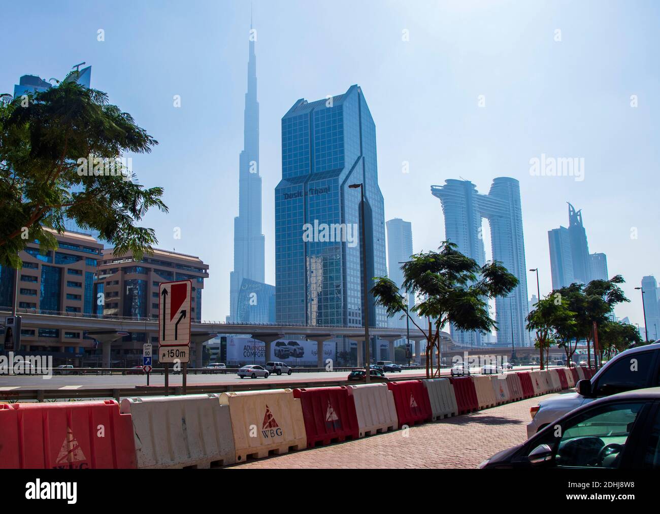 Skyscrapers along the main road of Dubai. UAE Stock Photo - Alamy