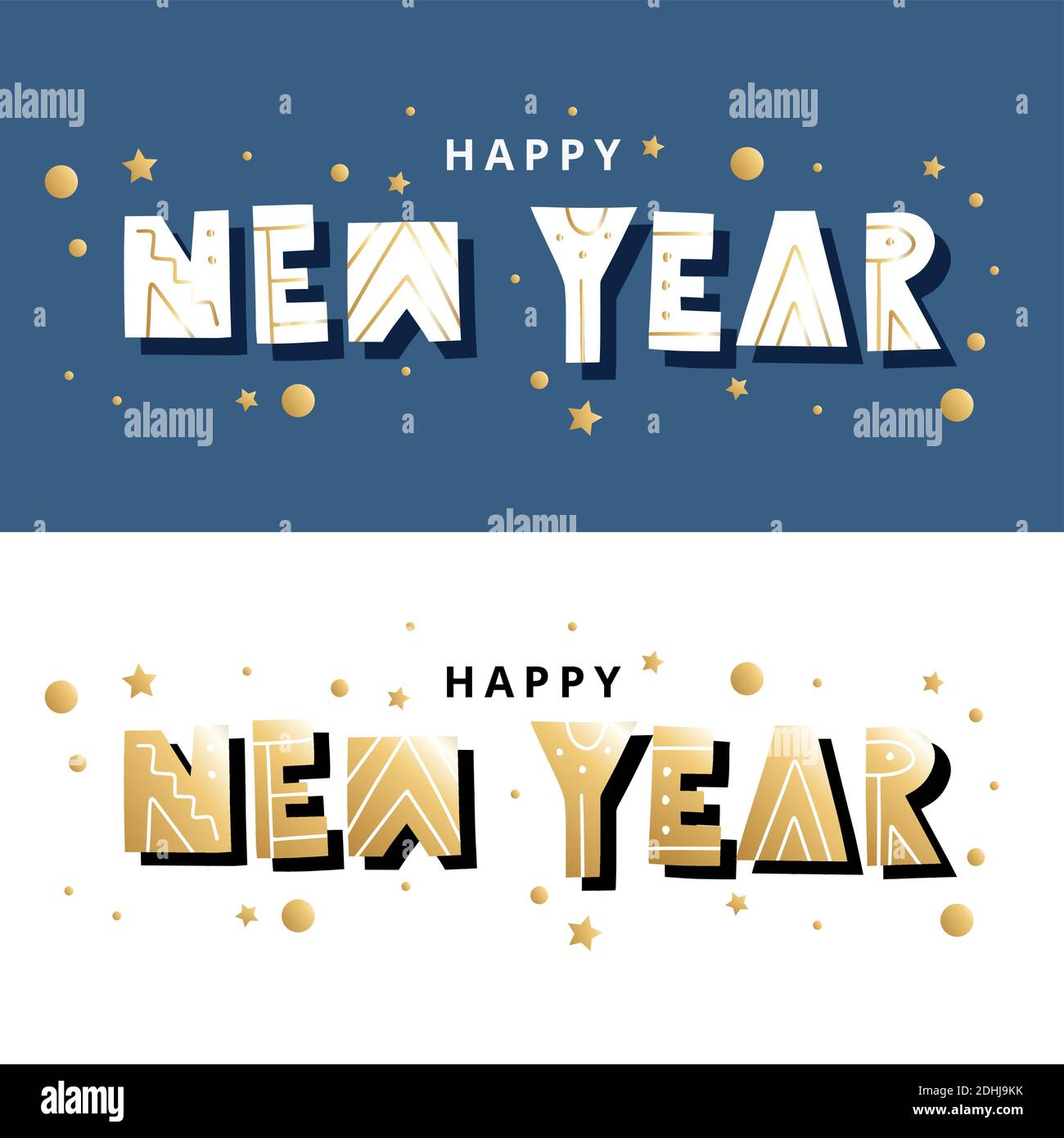 Happy new year lettering, card or banner template, vector illustration ...