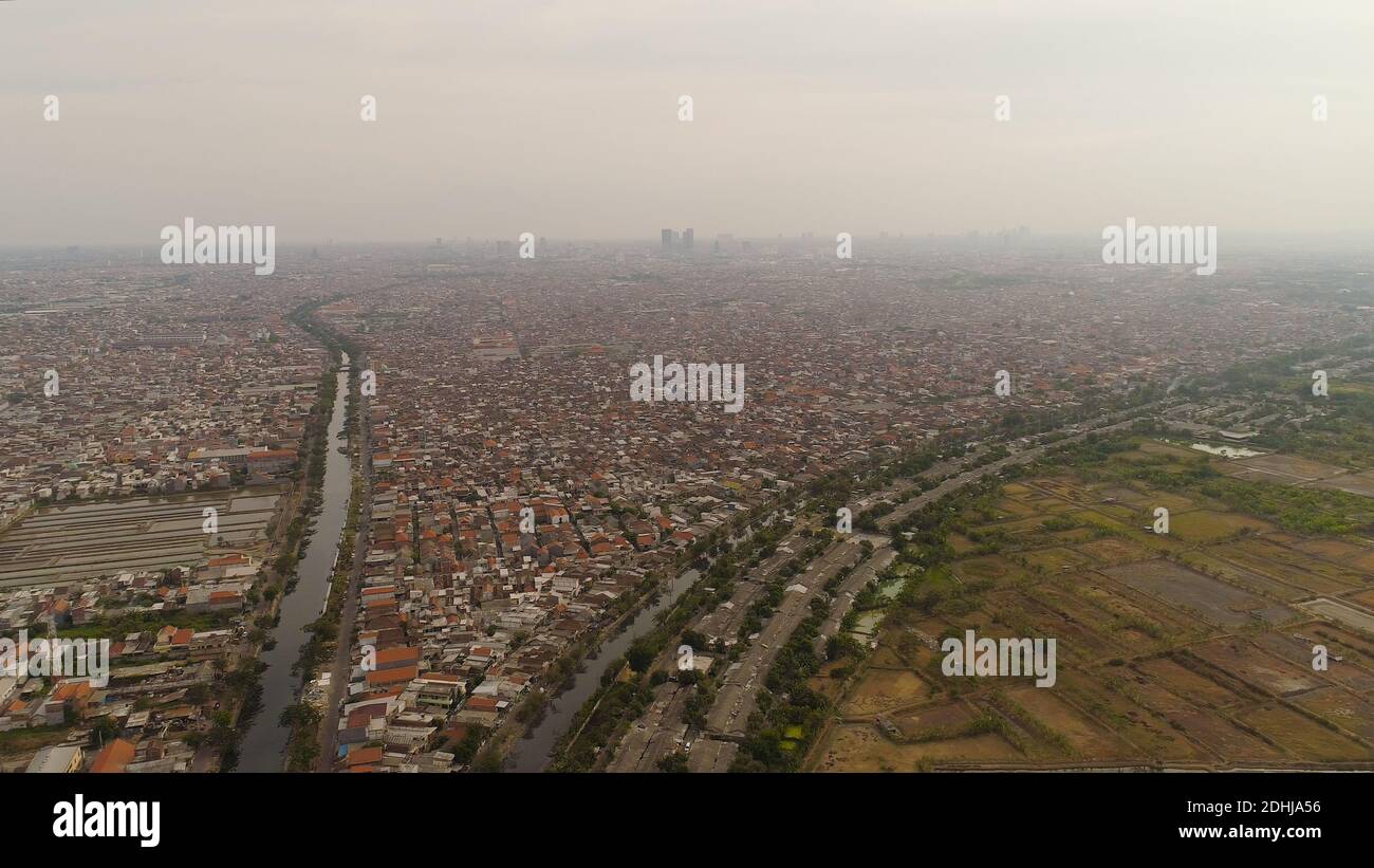 Aerial cityscape modern city Surabaya with skyscrapers, buildings and ...