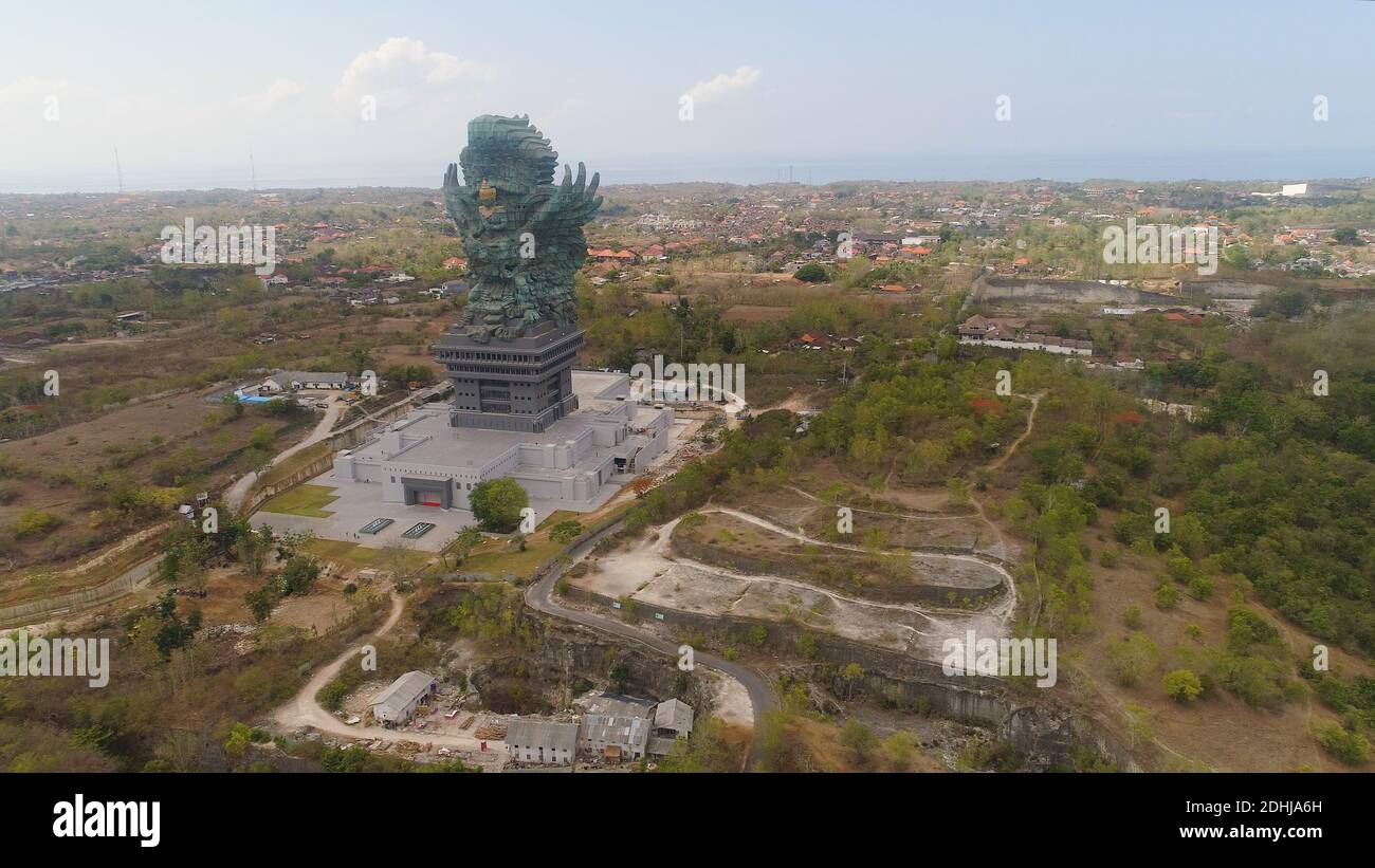 Aerial view statue hindu god garuda wisnu kencana Statue, Bali. Statue at entrance Garuda Wisnu ...