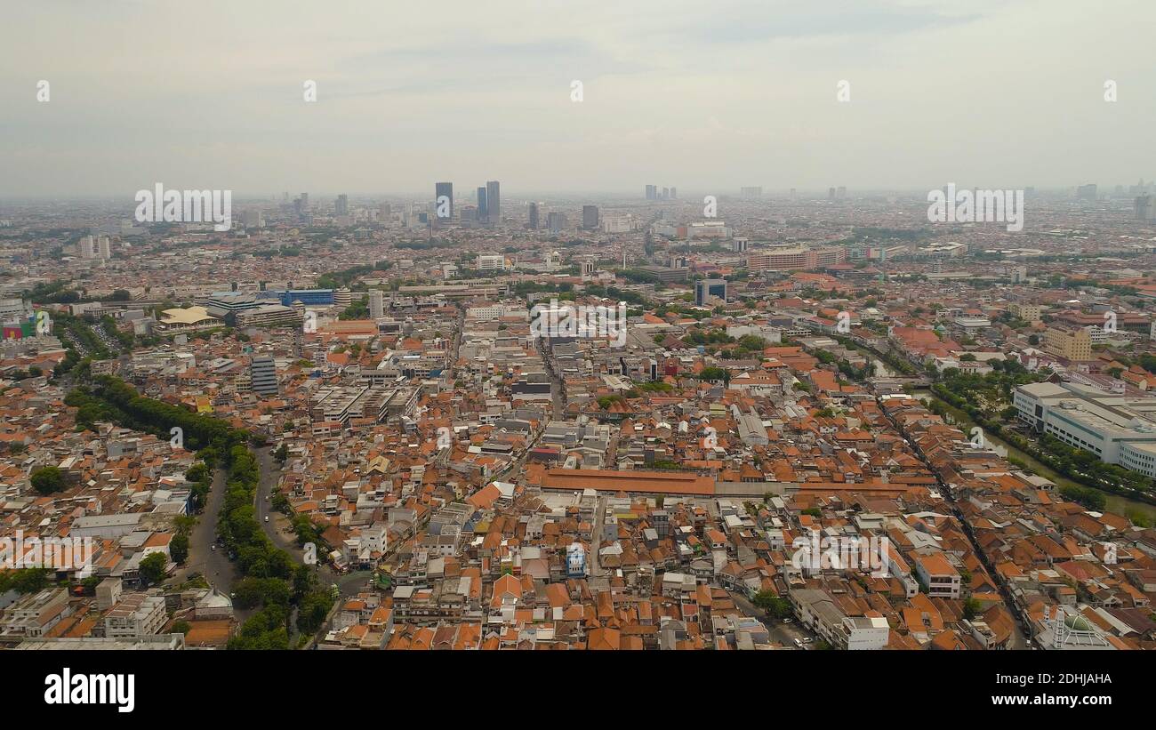 Aerial cityscape modern city Surabaya with skyscrapers, buildings and ...