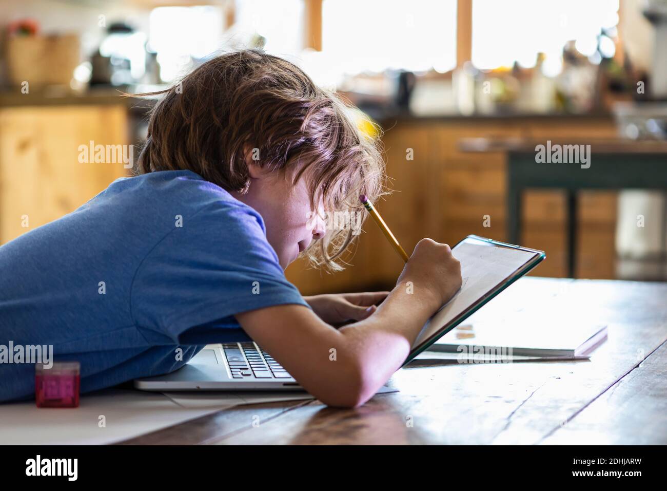 young boy tracing on his laptop computer Stock Photo - Alamy