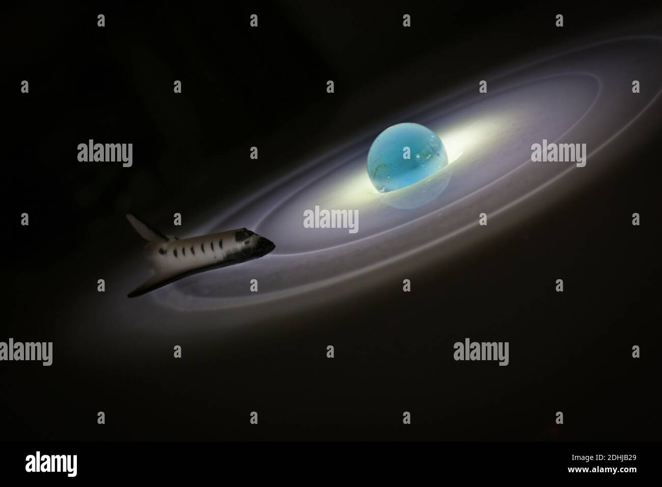 A plane flying to a planet in the cosmos - a voyage to a new planet ...