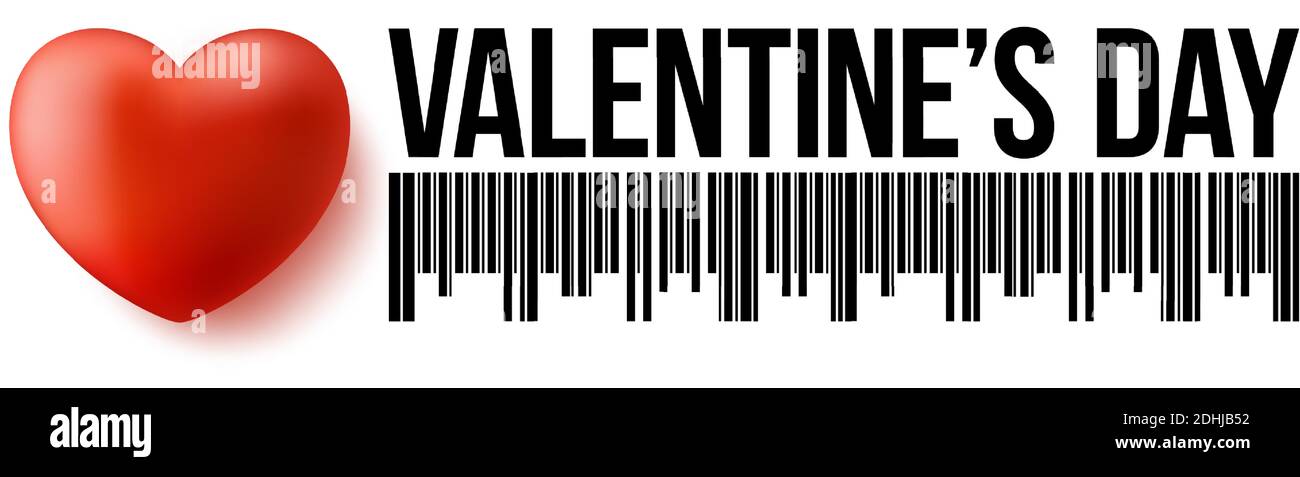 Valentines Day Bar Code with realistic 3d heart. Love valentine day ...