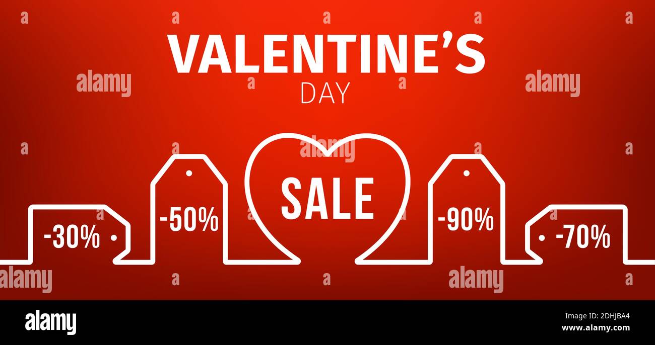 Valentine day banner. Outline Price tag, heart shape and discount ...
