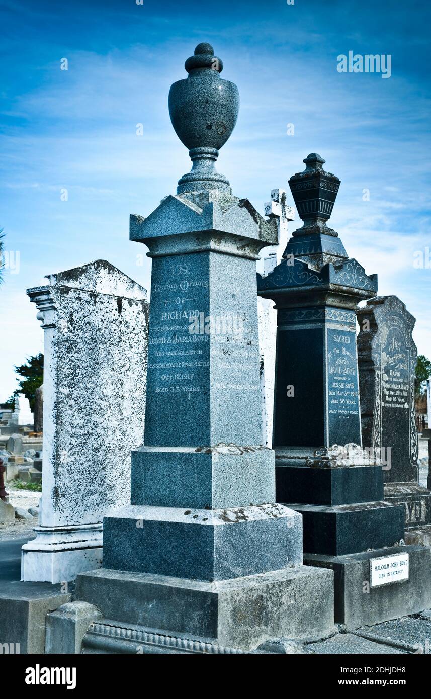 Funeral monuments and headstones in cemetery Stock Photo - Alamy