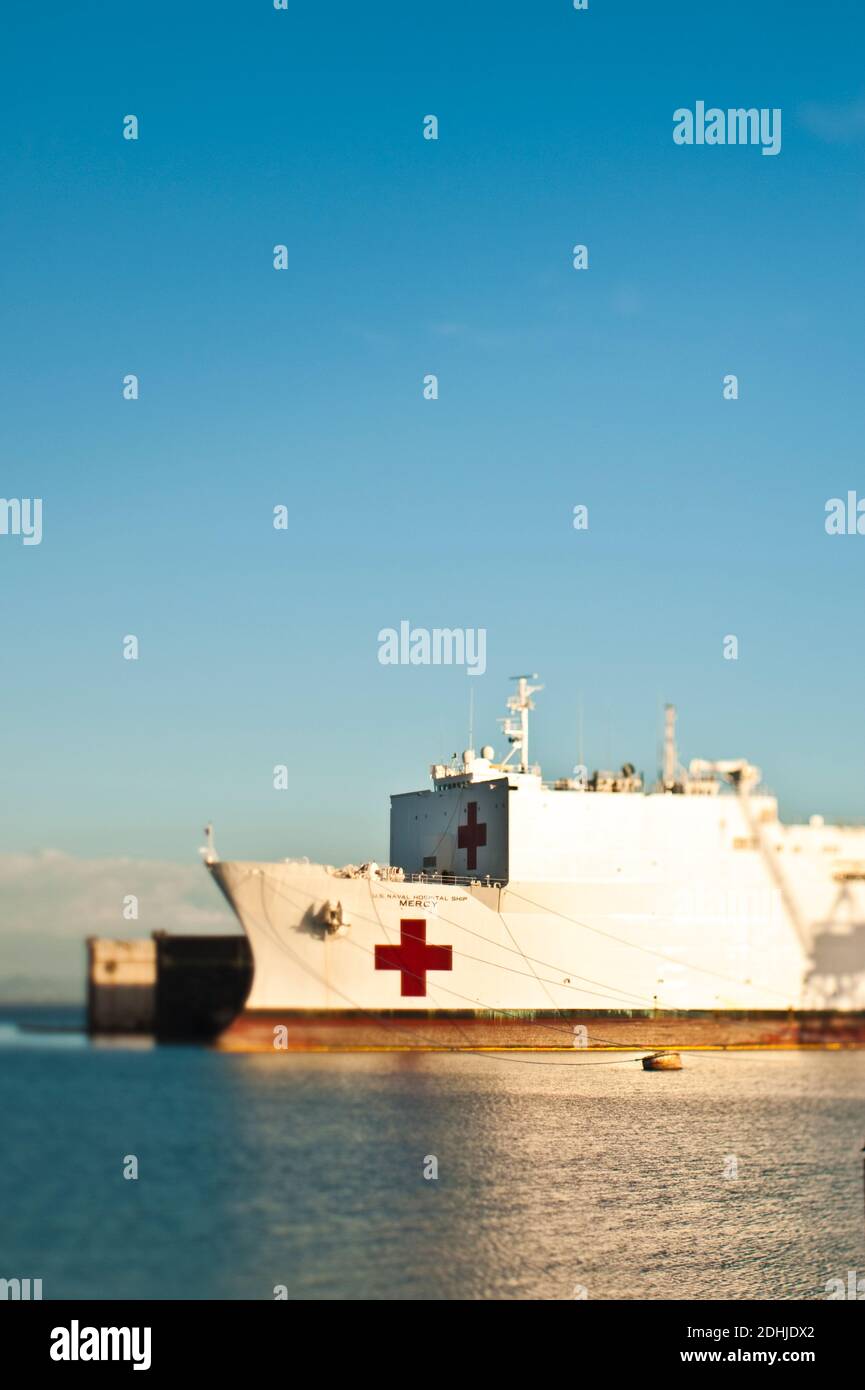 Red cross ship in harbour Stock Photo - Alamy