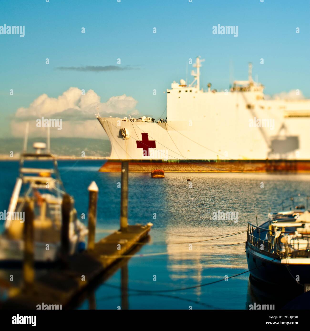Red cross ship in harbour Stock Photo - Alamy