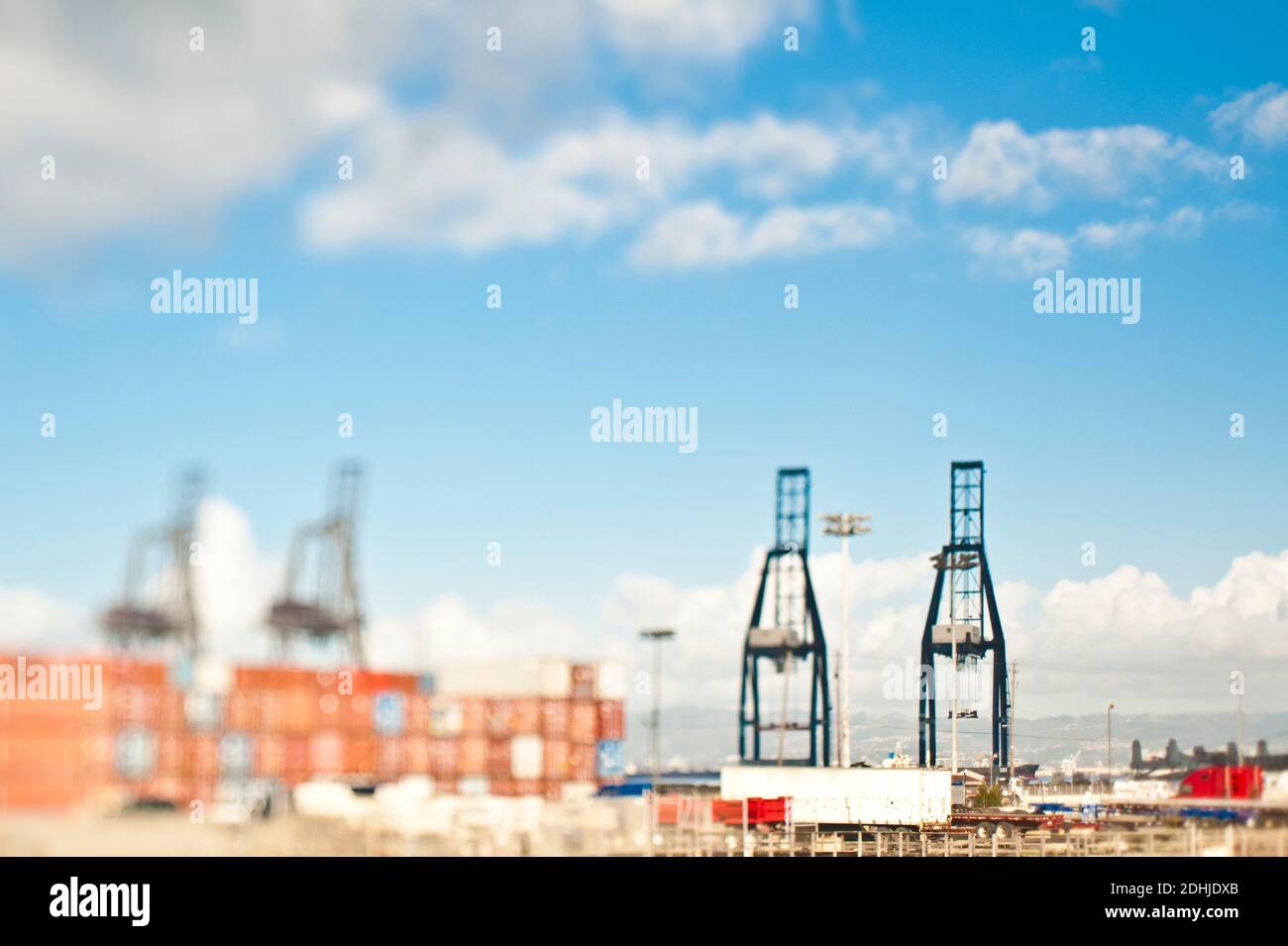 Shipping container and freight train on harbour pier Stock Photo - Alamy