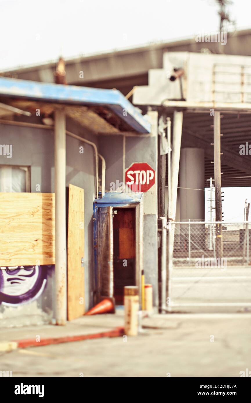 Stop sign at entrance to a factory or industrial plant Stock Photo - Alamy