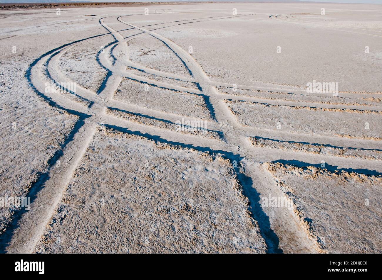 Raised ridges and lines, tyre tracks on a desert surface Stock Photo ...
