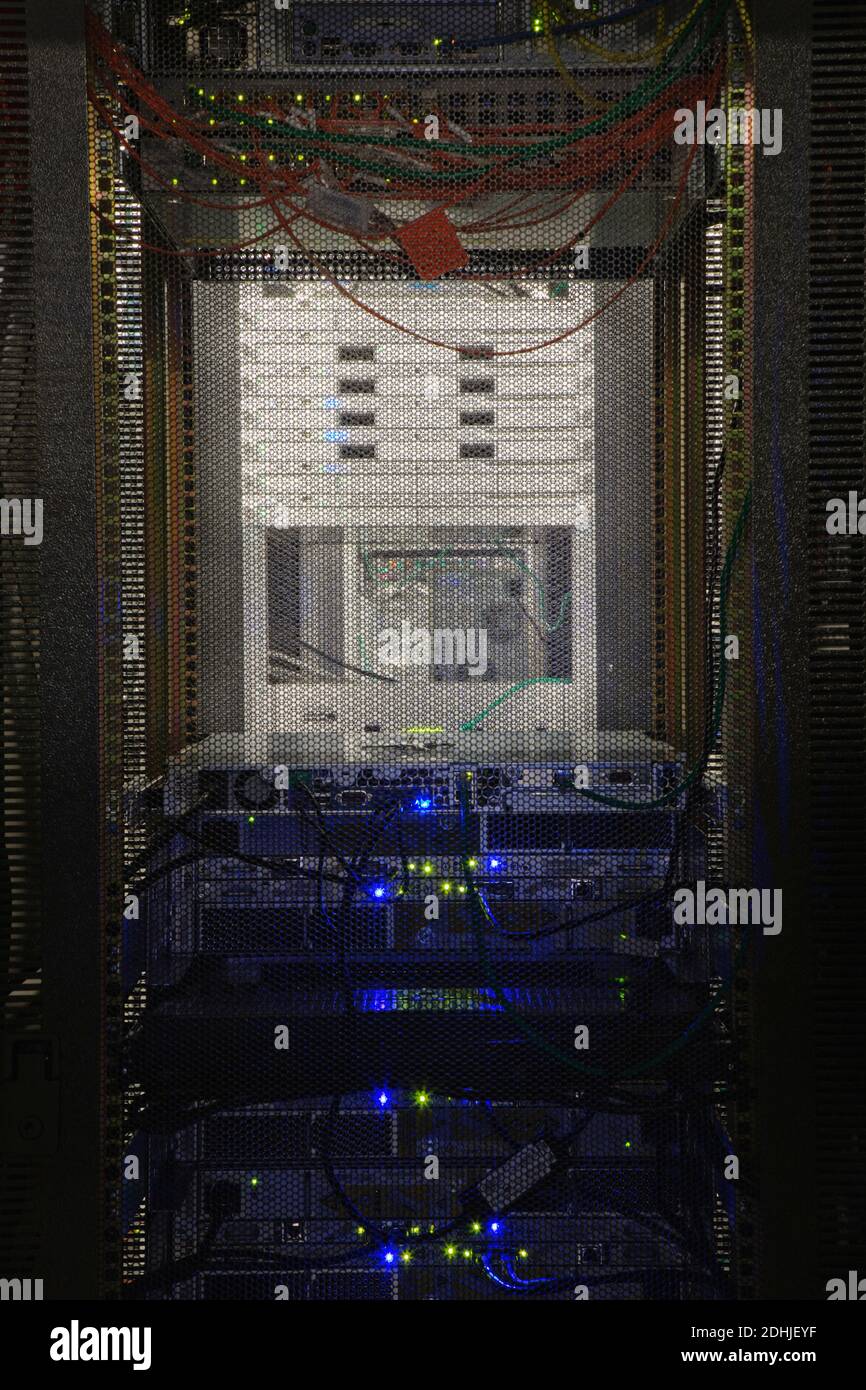Computer server in cabinet Stock Photo - Alamy