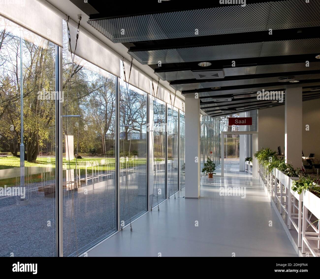 Lobby of hotel or conference centre with glass walls Stock Photo - Alamy