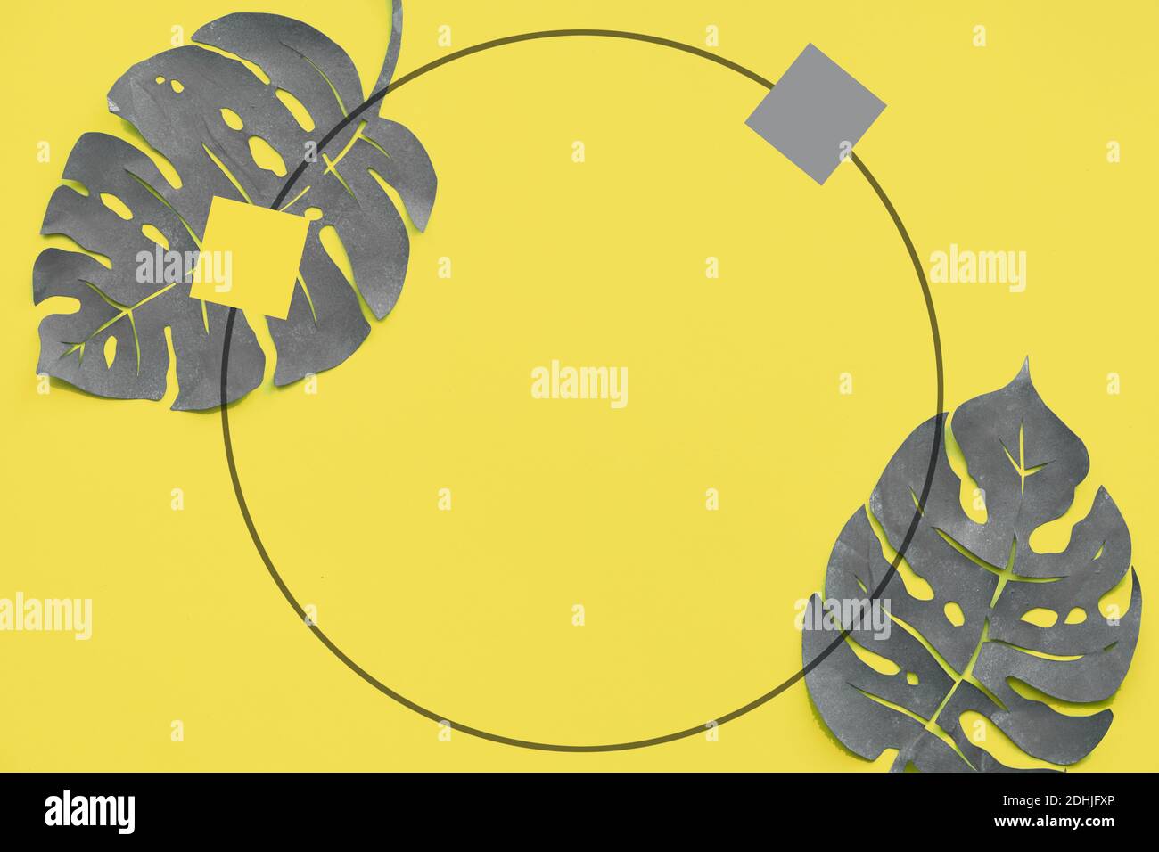 Circle frame, monstera leaves, color swatches for Illuminating Yellow ...