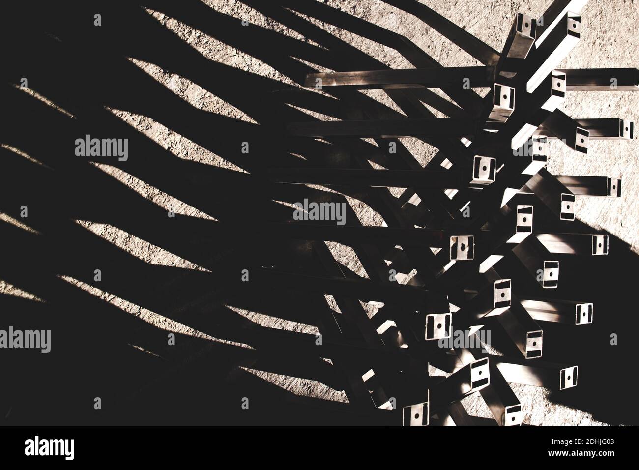 A top view of the metal table frame stand with shadow on the floor ...