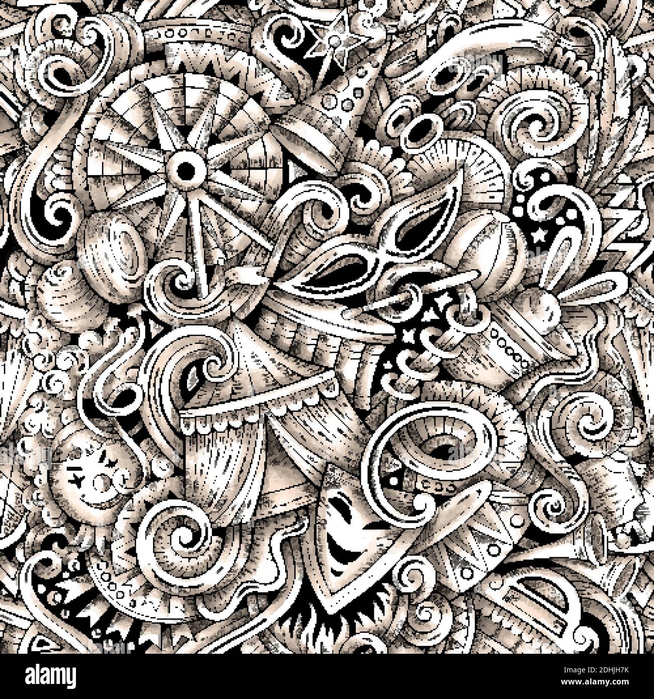 Amusement Park vector hand drawn doodles seamless pattern Stock Vector ...