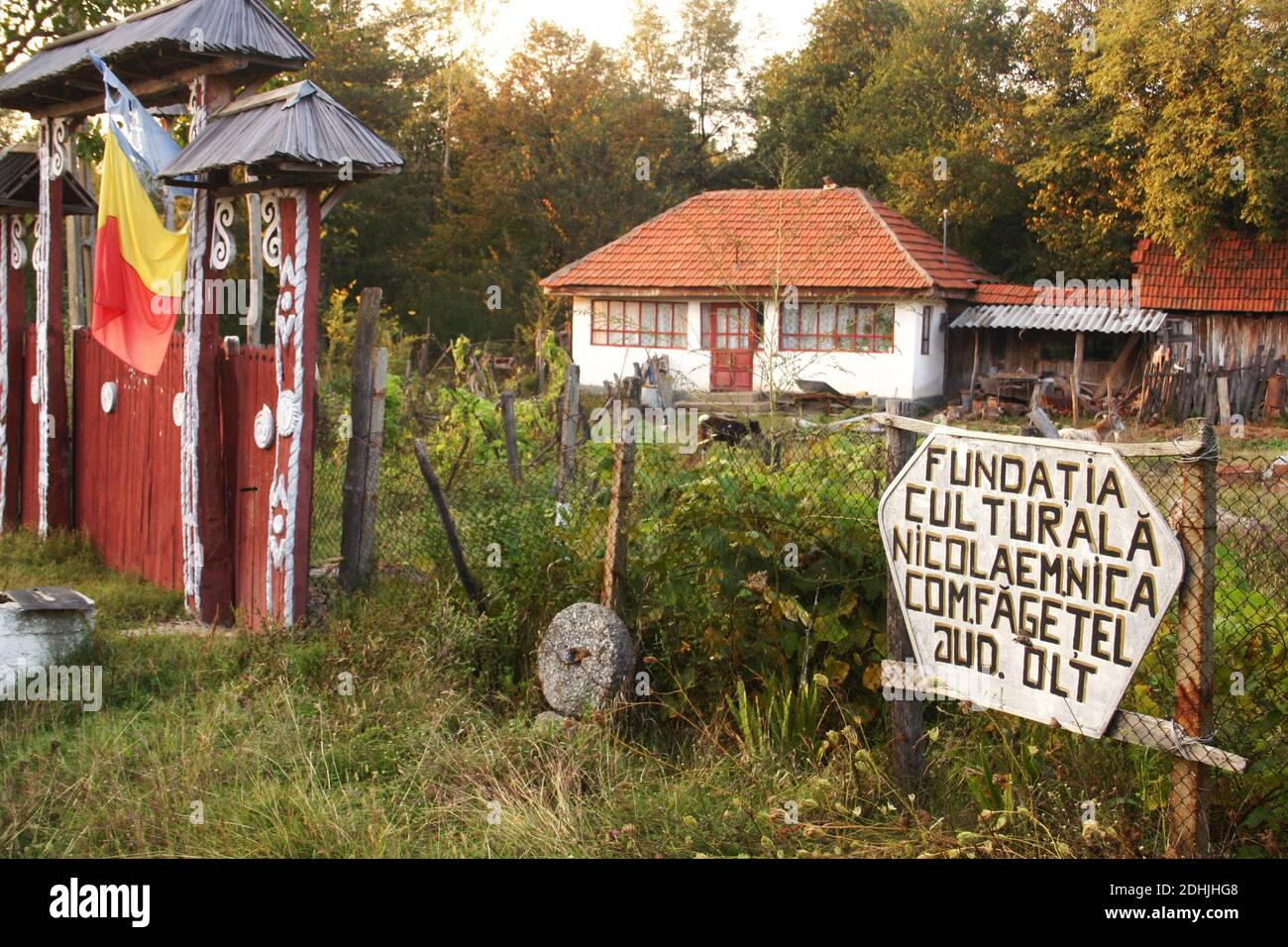 Olt County, Romania. Entrance to the small village museum founded by ...
