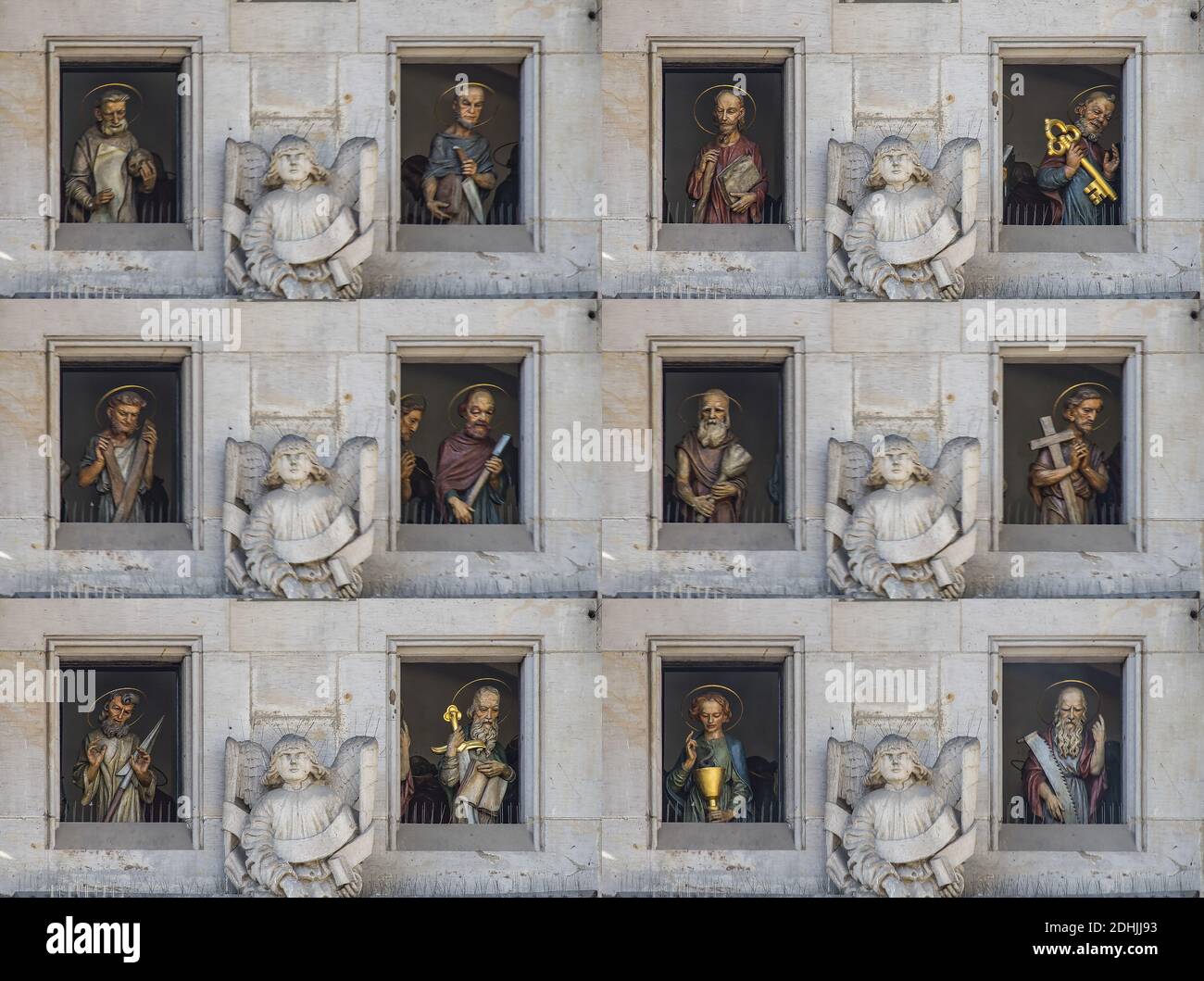 A closeup shot of figures of the apostles in the Prague Astronomical ...