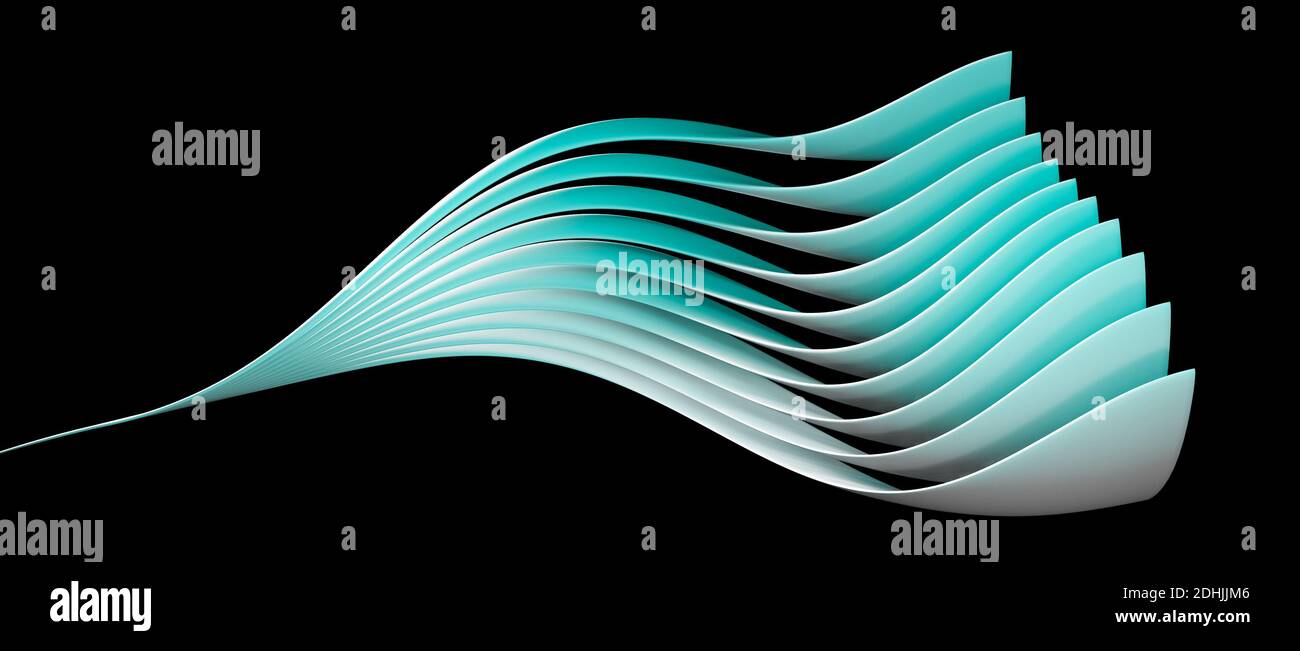 Abstract modern twisted 3D object with many layers, flowing curves or ...