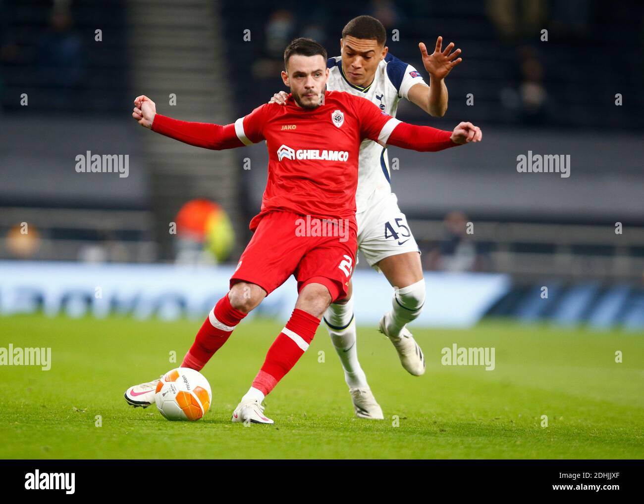 London, England - DECEMBER 10: Jeremy Gelin of Royal Antwerp FC (on ...