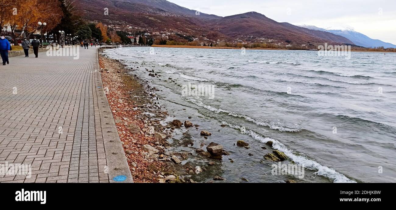 Ohrid, Macedonia - December 2020: Level of Lake Ohrid dropped due to a ...