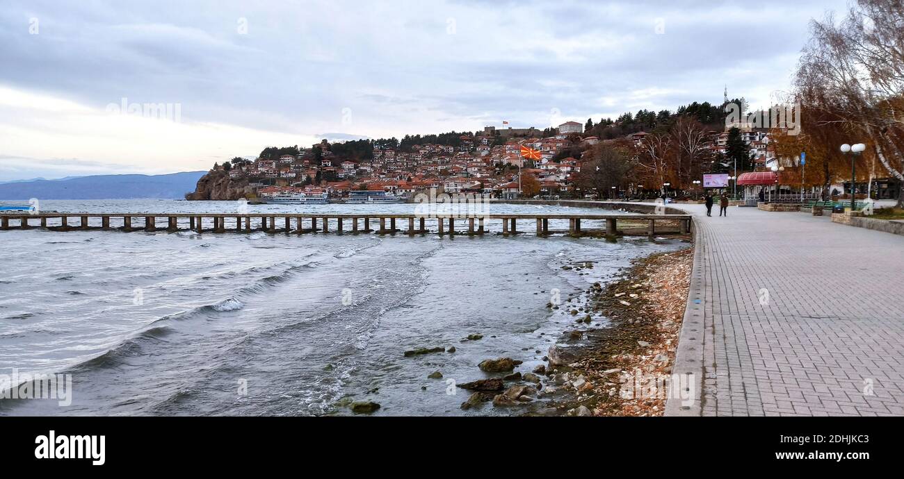 Ohrid, Macedonia - December 2020: Level of Lake Ohrid dropped due to a ...