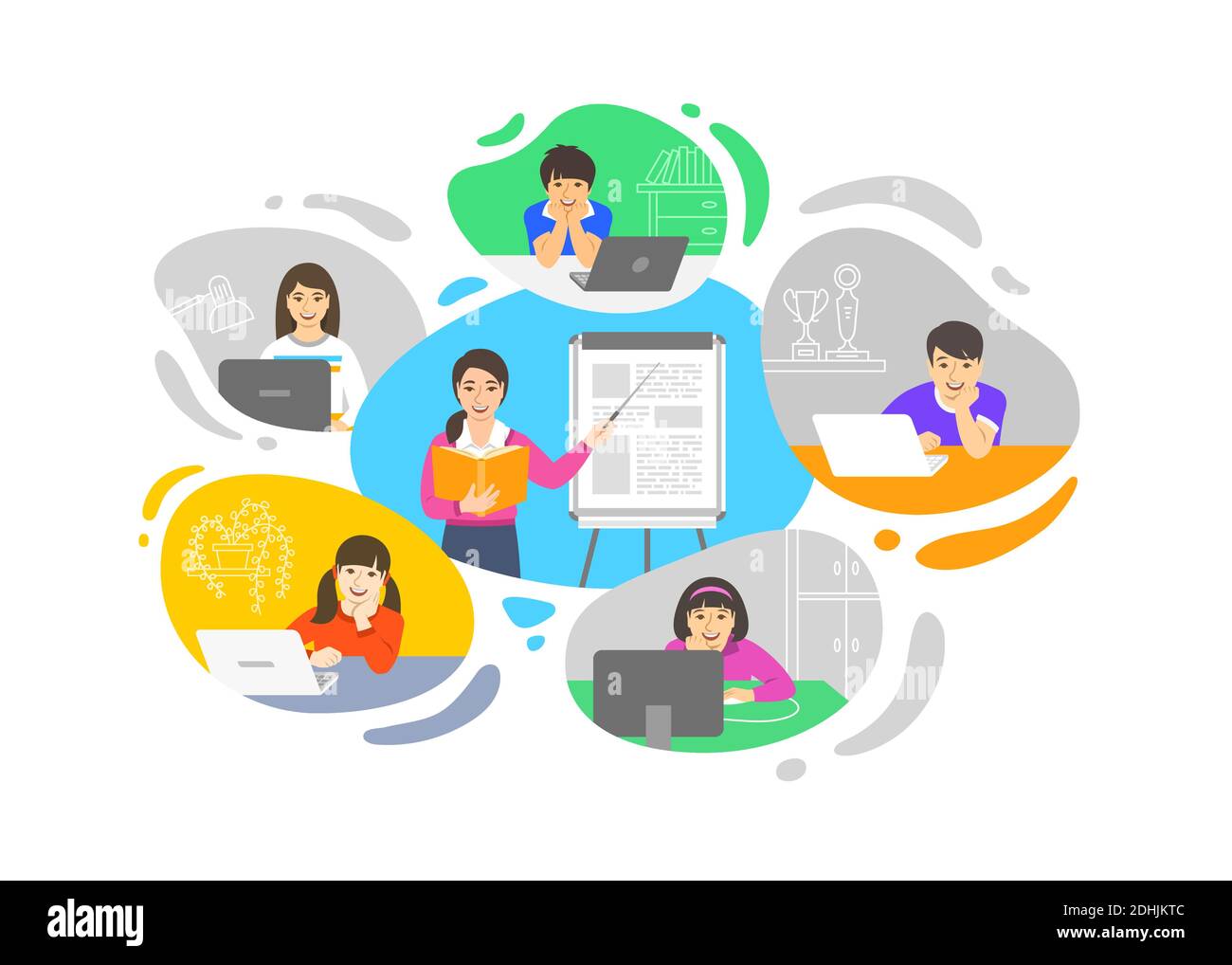 Virtual class online school distance learning teleconference. Kids stay ...