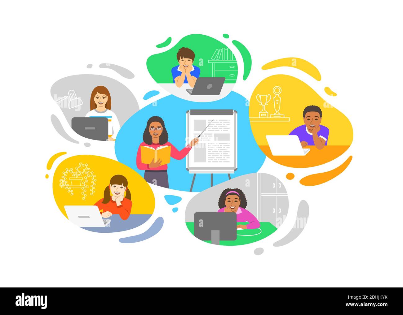 Virtual class online school distance learning teleconference. Kids stay ...