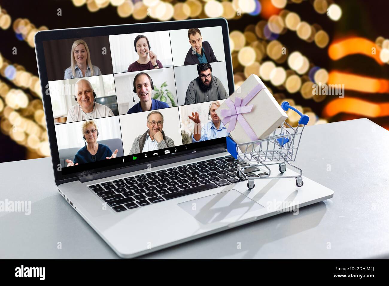 Christmas day Virtual meeting team teleworking. Family video call ...