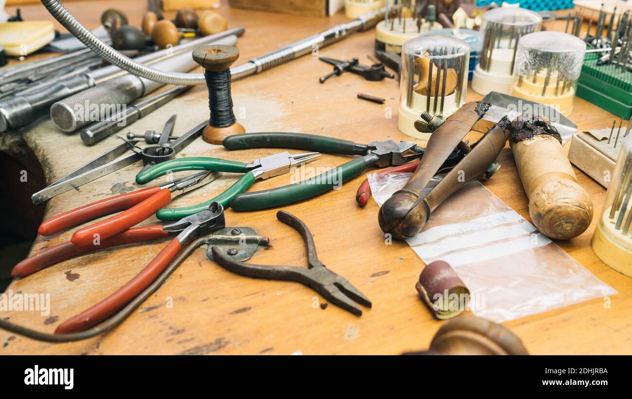 Metal wrench on shabby table hi-res stock photography and images - Alamy