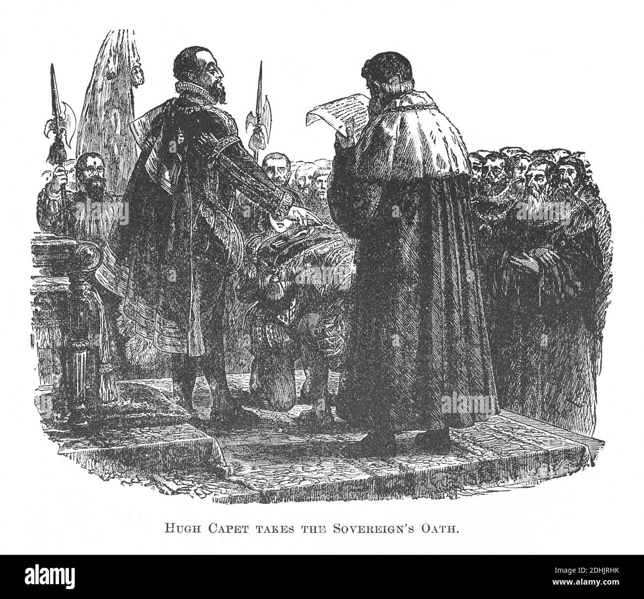 19th-century illustration of a scene how Hugh Capet takes the Sovereigh ...