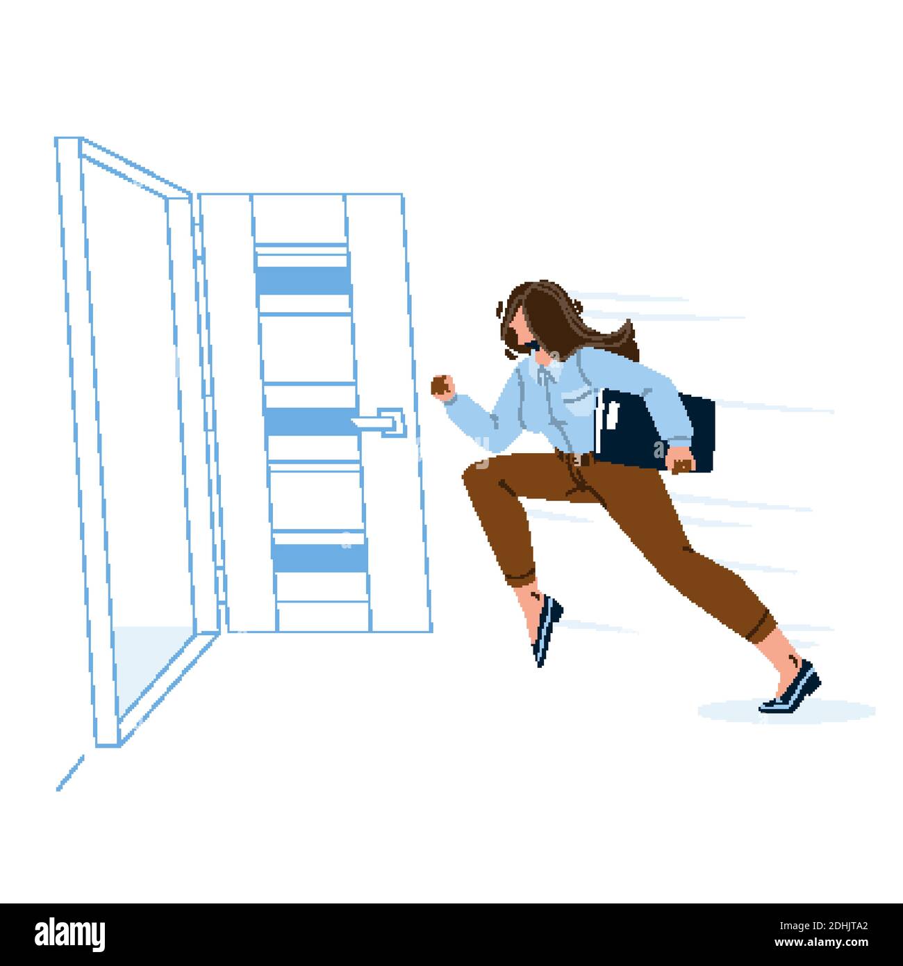 Woman Leaving Room, Running To Open Door Vector Stock Vector Image ...