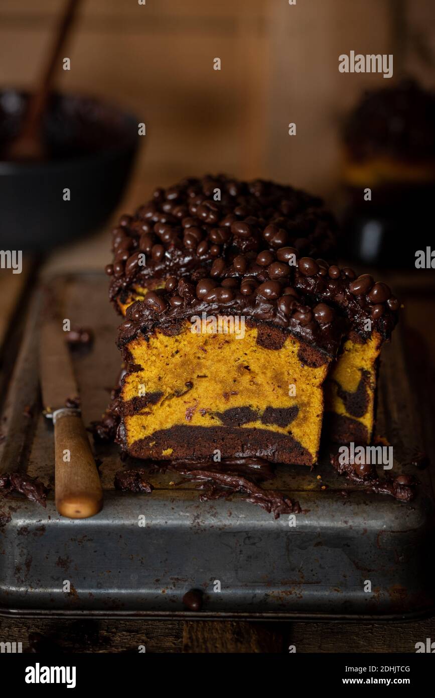Yummy sweet homemade carrot cake with chocolate topping and sprinkles ...