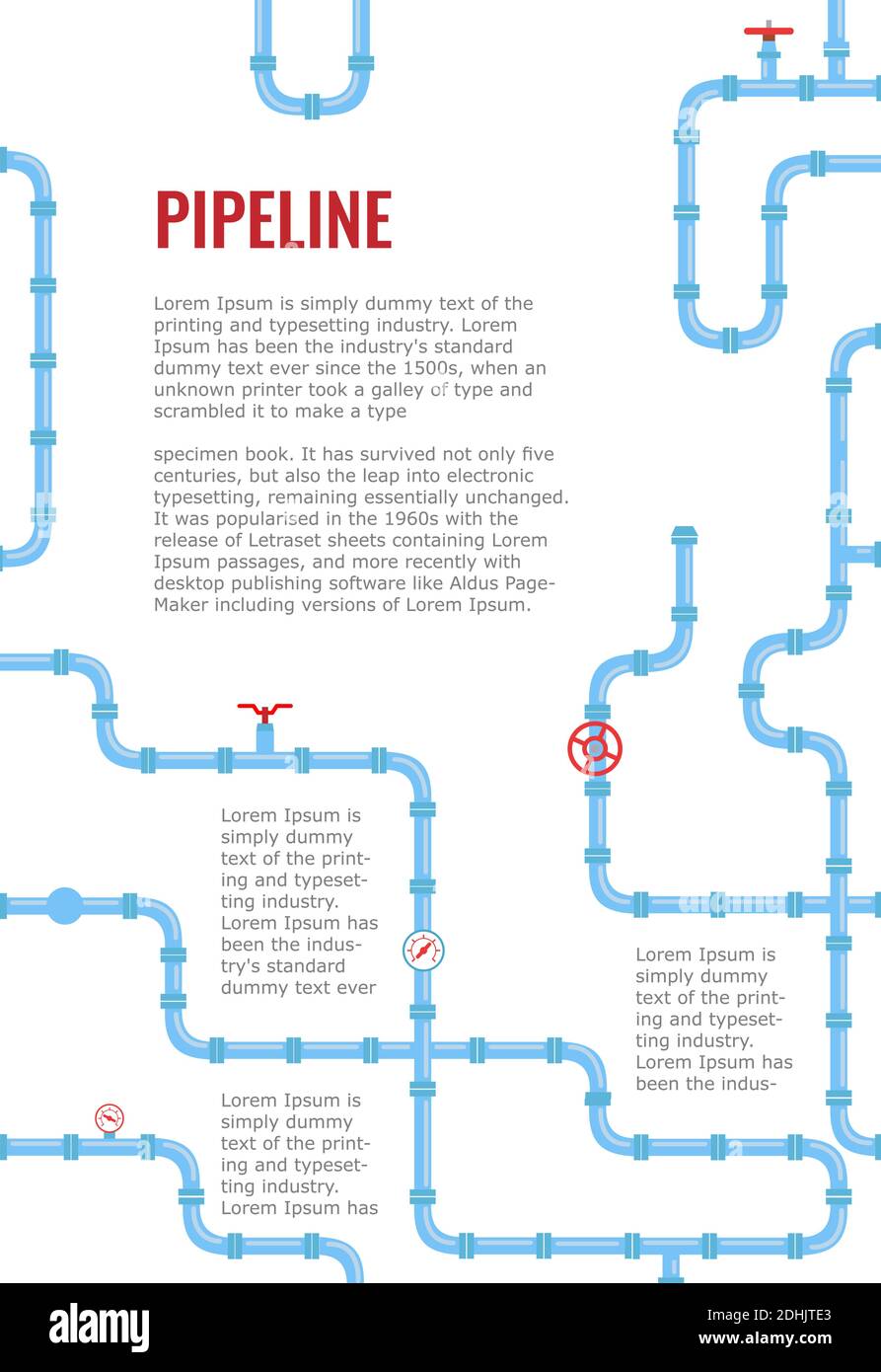Vertical Industrial Infographics with Blue pipes for water, gas, oil ...