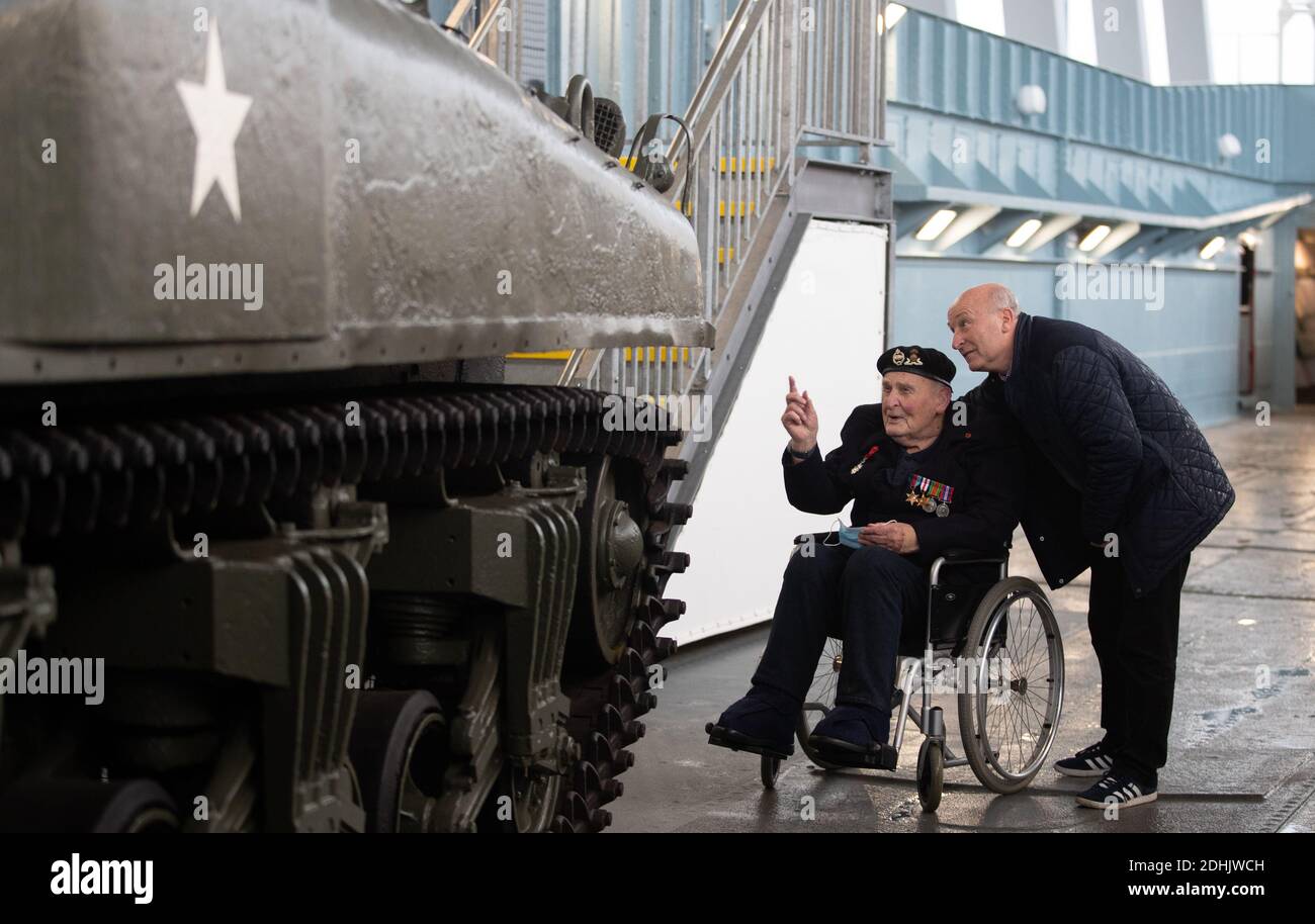 Sherman tank crewman Walter Taylor (left) and his son Gary Taylor, look ...