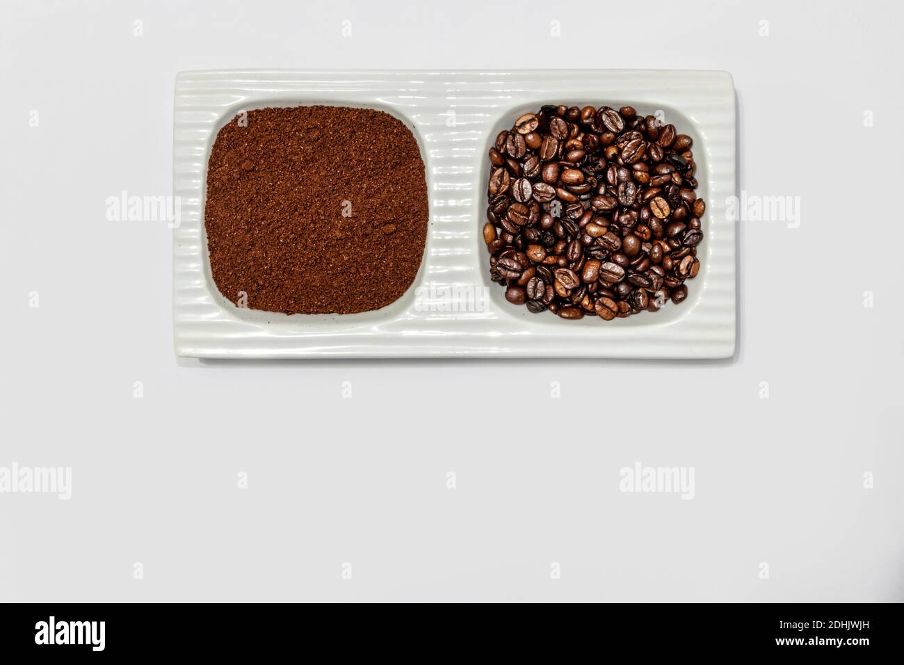 Portion of roasted and ground coffee, and portion of roasted coffee ...