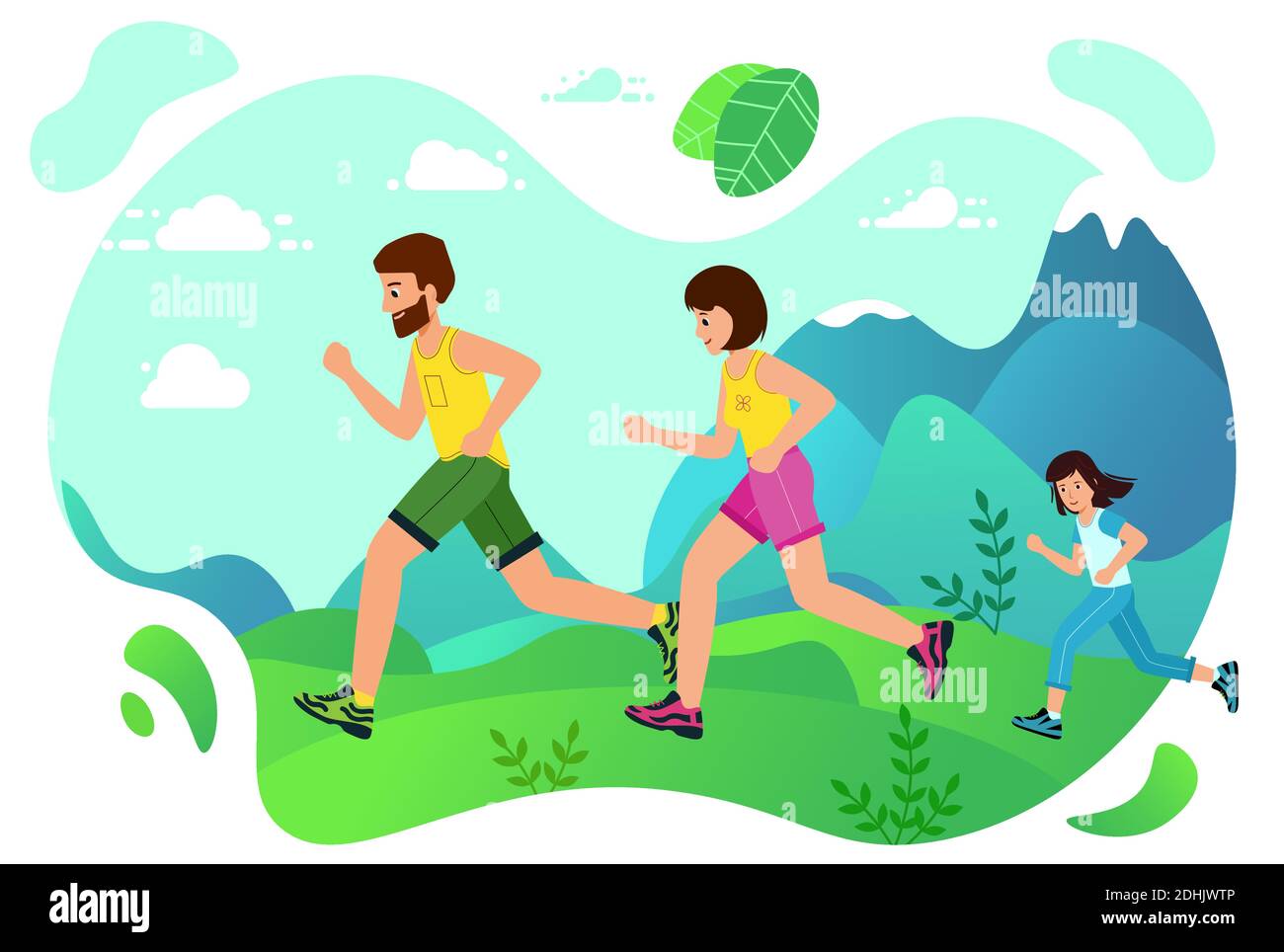 Family Jogging in the Park. Concept happy family child-rearing. Outdoor ...