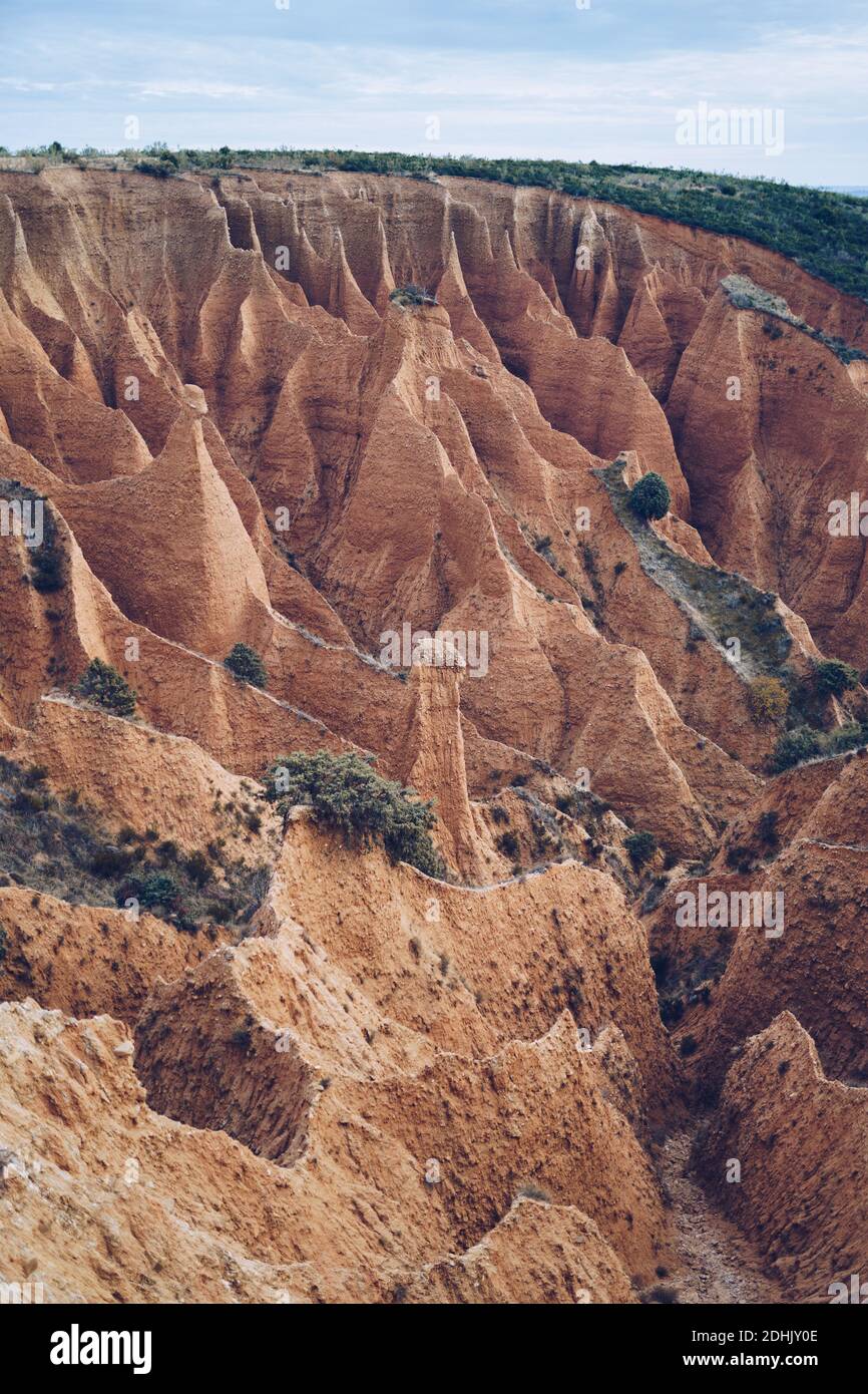 From above amazing landscape of sandstone rocky formations with uneven ...