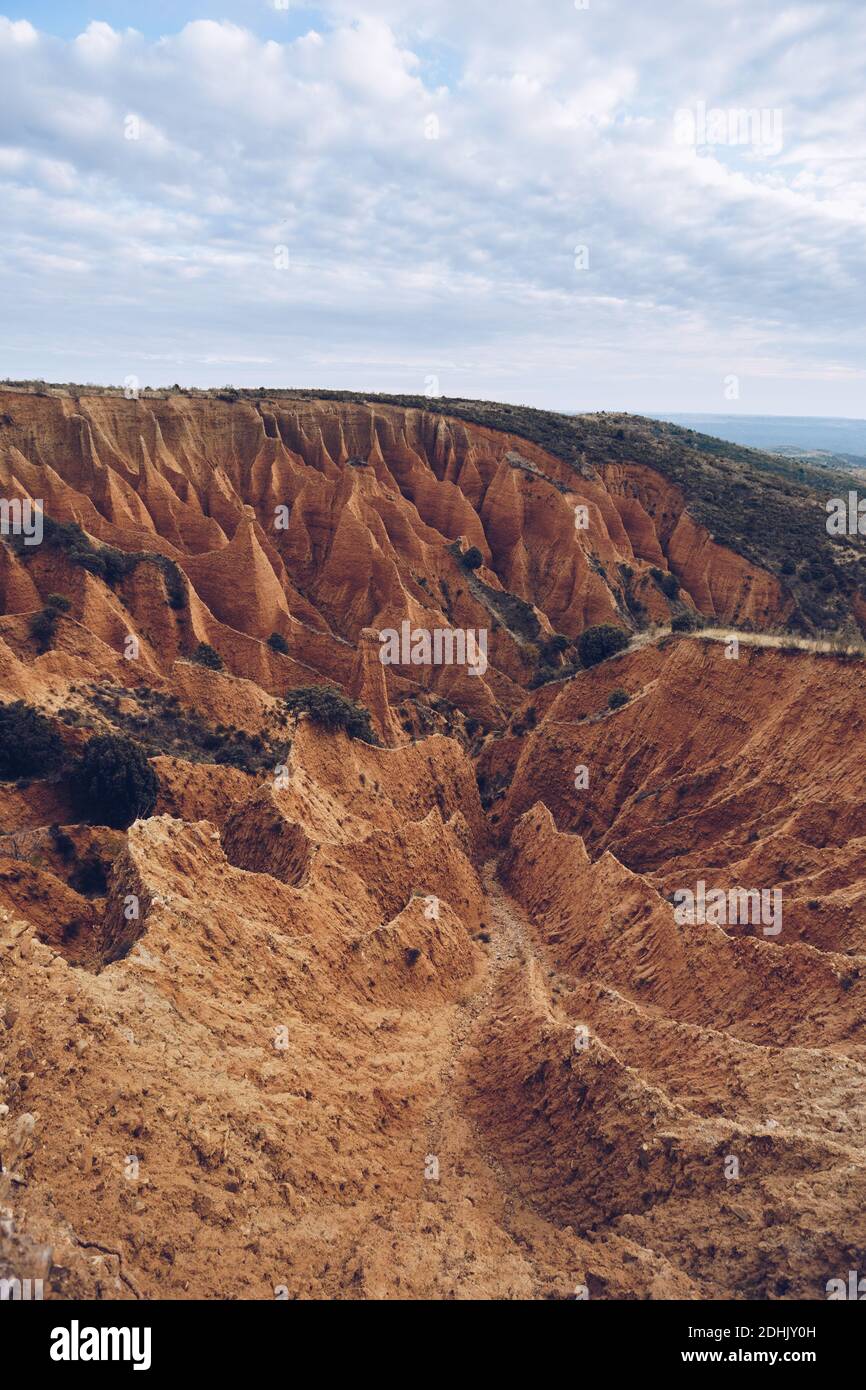 From above amazing landscape of sandstone rocky formations with uneven ...