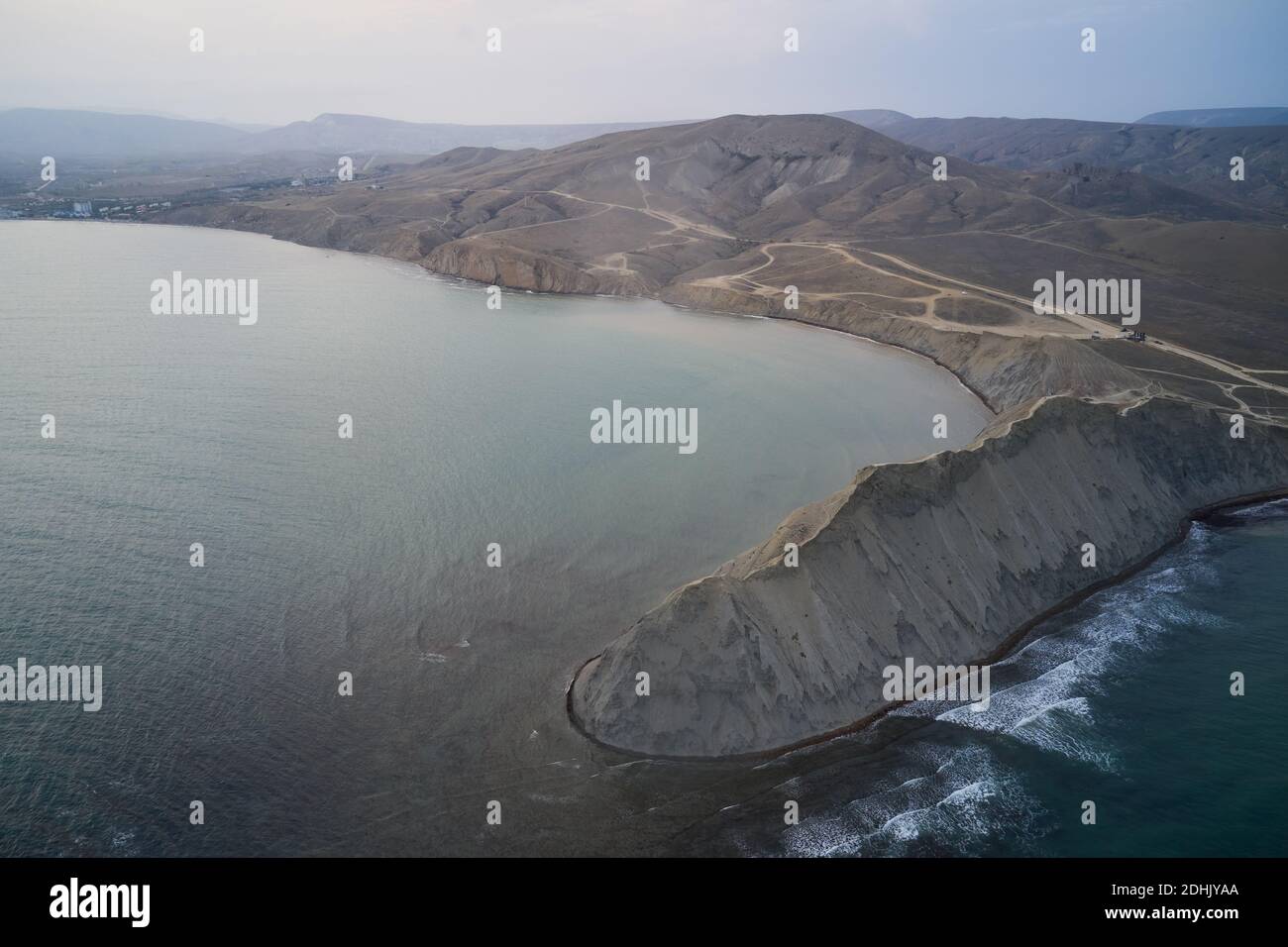 Spectacular drone view of hilly coastline of Crimean peninsula with ...