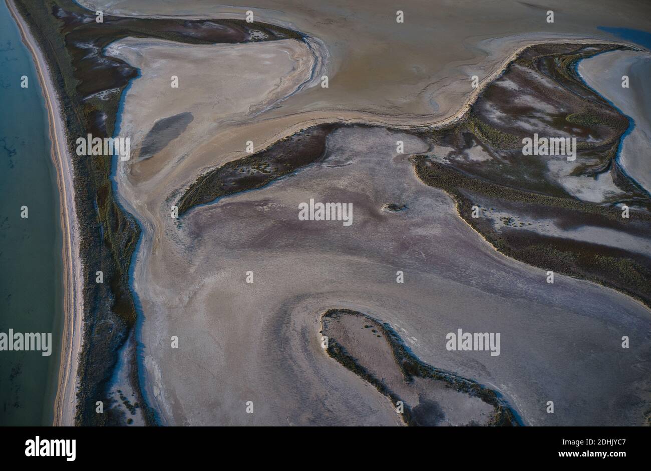 Sandy swamp near a beautiful lake, top view, drone camera Stock Photo ...