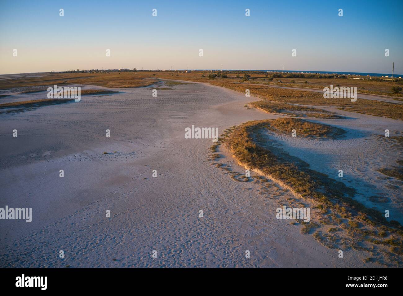 Sandy swamp near a beautiful lake, top view, drone camera Stock Photo ...